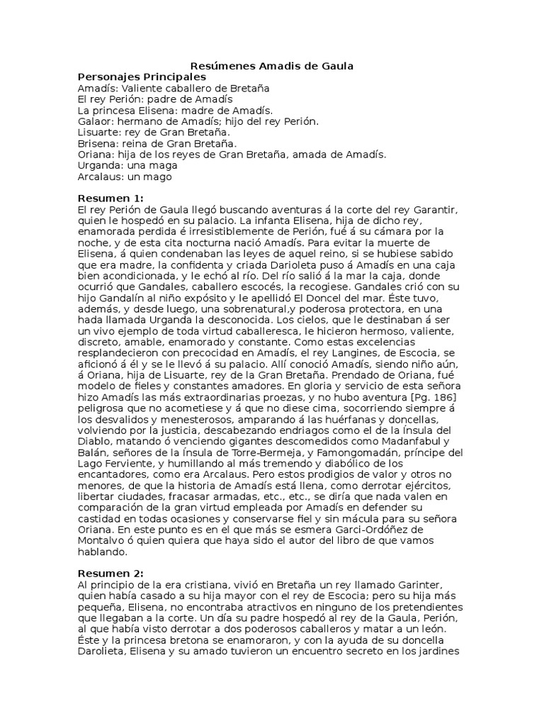 Amadis de Gaula Resumen | PDF | Caballería