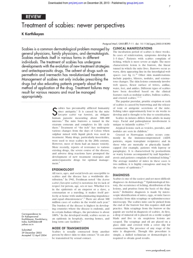 Treatment of Scabies: Newer Perspectives: Review | PDF | Antimicrobial ...