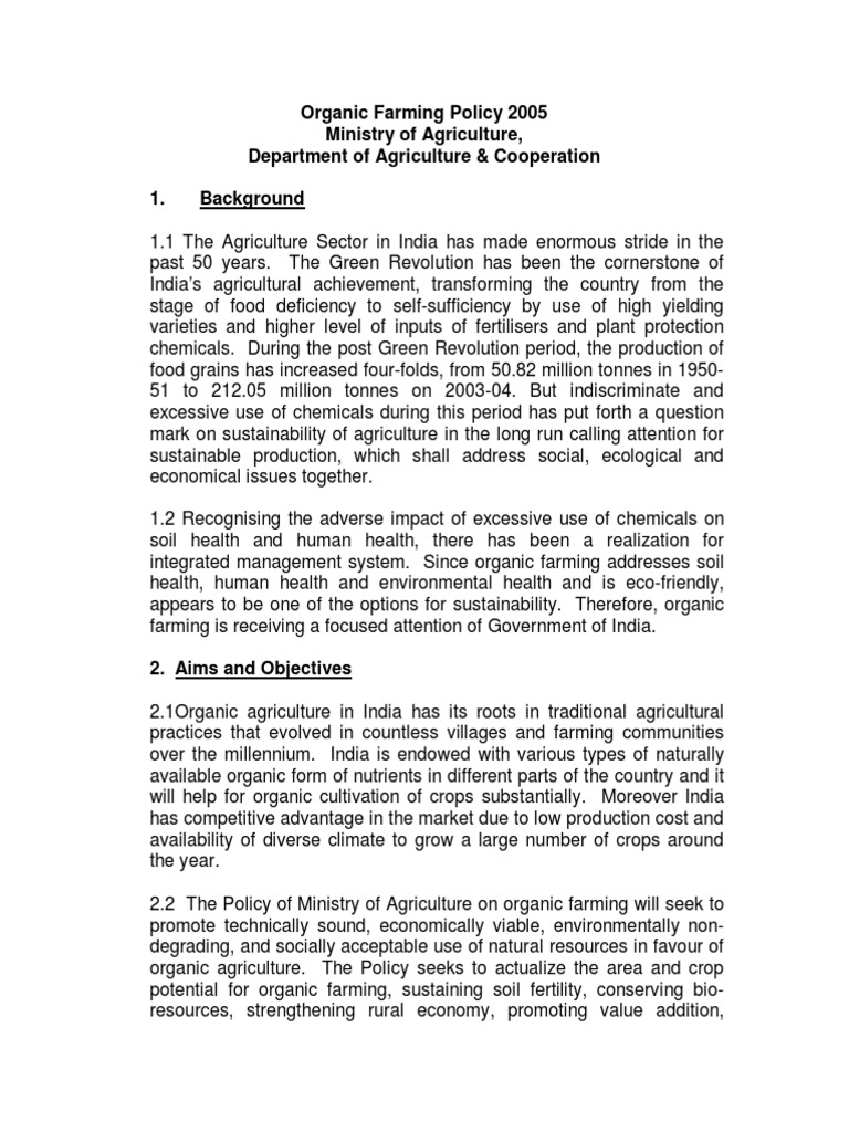 Organic Farming Policy 2005 Ministry of Agriculture, Department of ...