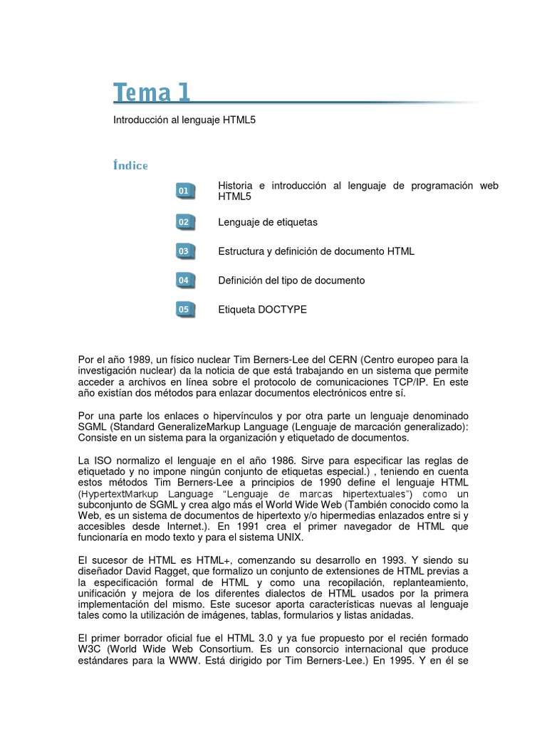 Introducción Al Lenguaje HTML5 | PDF | Lenguaje de marcado | HTML