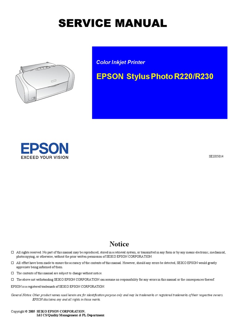 Epson R220-R230 Service | PDF | Printer (Computing) | Electronic Component