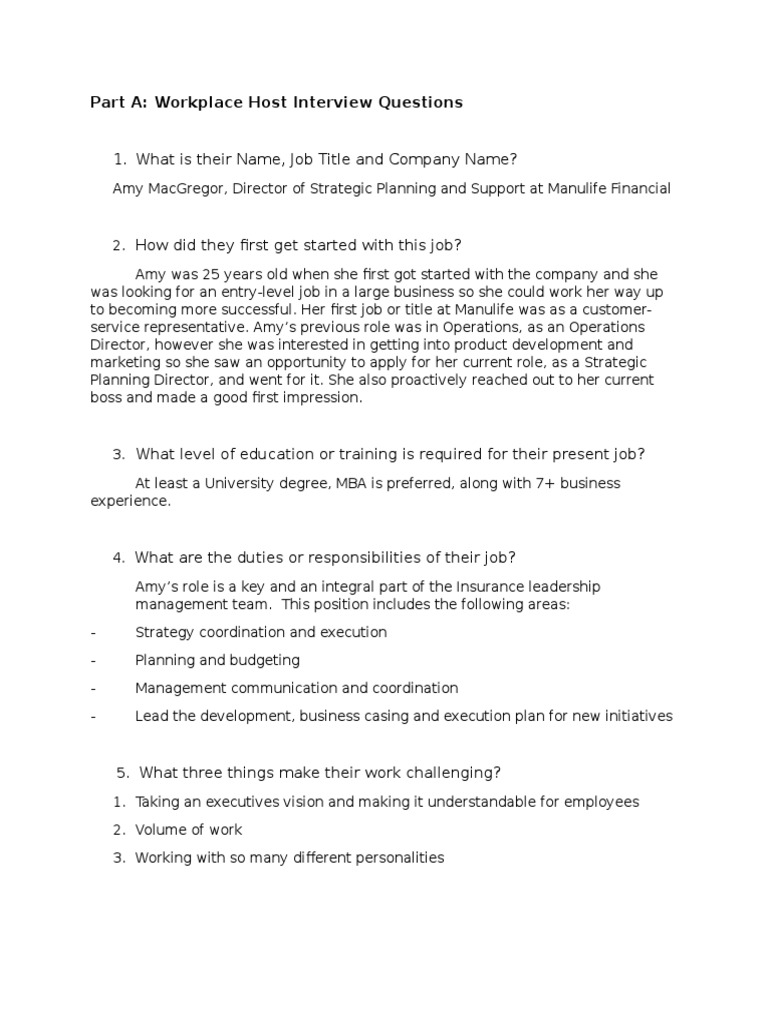 Part A: Workplace Host Interview Questions | PDF | Employment | Leadership
