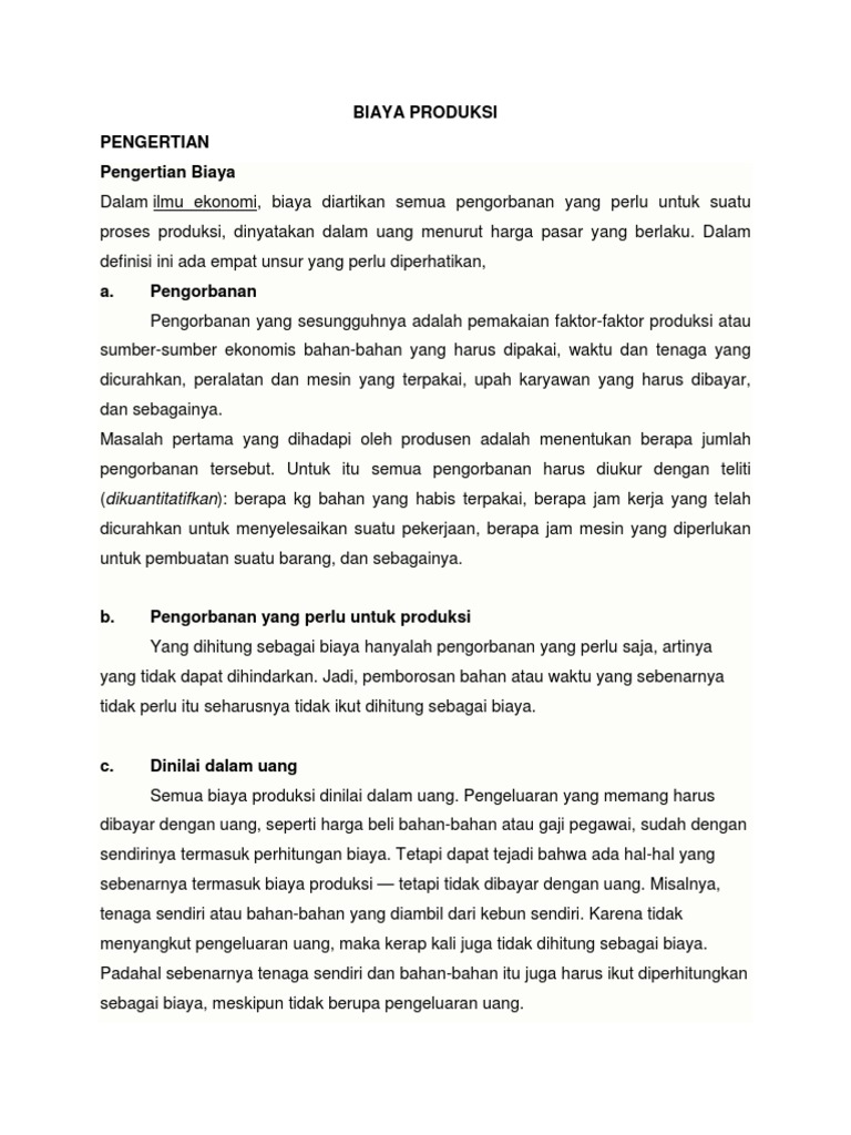 (Contoh Fixed Cost) BIAYA - PRODUKSI | PDF