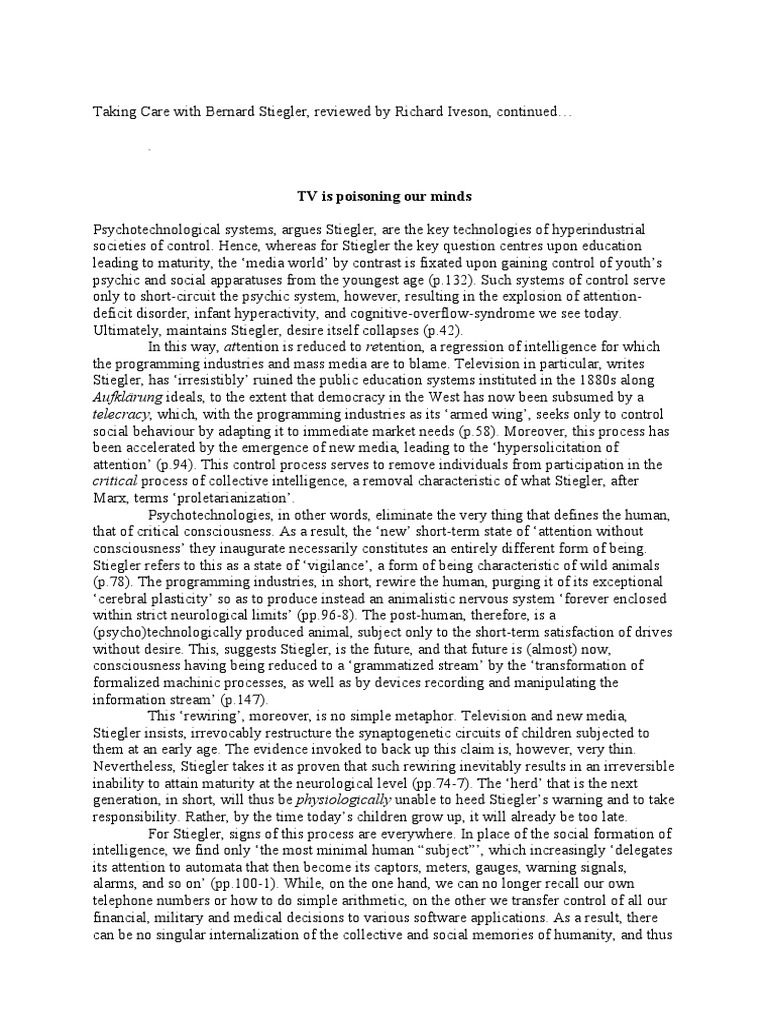 Bernard Stiegler. PRENDRE SOIN's Review | PDF | Michel Foucault | Attention