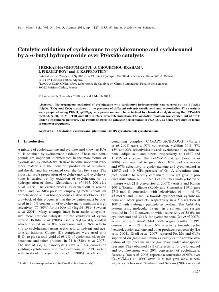 Catalytic Oxidation of Cyclohexane Using Pt | PDF | Catalysis | Gas ...