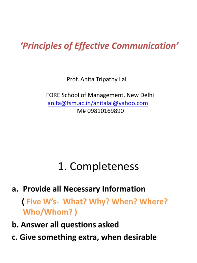 Principles of Effective Business Communication: Completeness ...