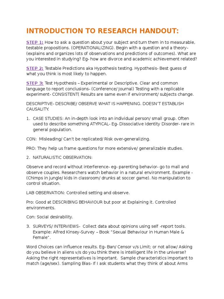 Introduction To Research Handout | PDF | Experiment | Correlation And ...