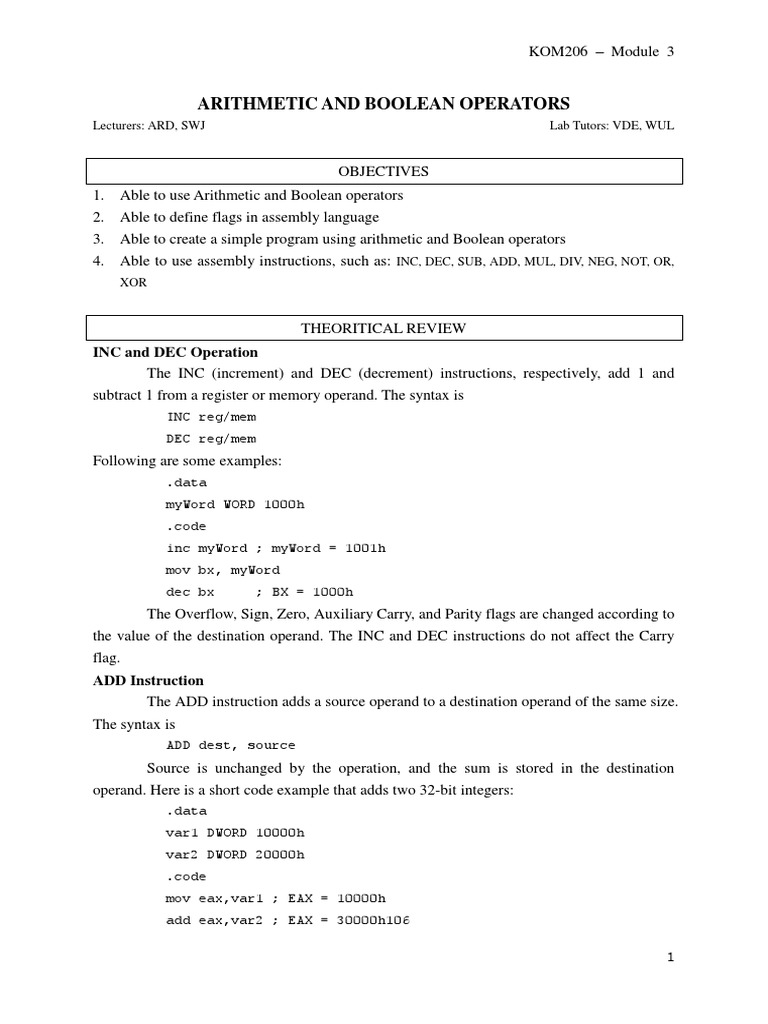 Module 3 - Arithmetic and Boolean Operators | Download Free PDF ...