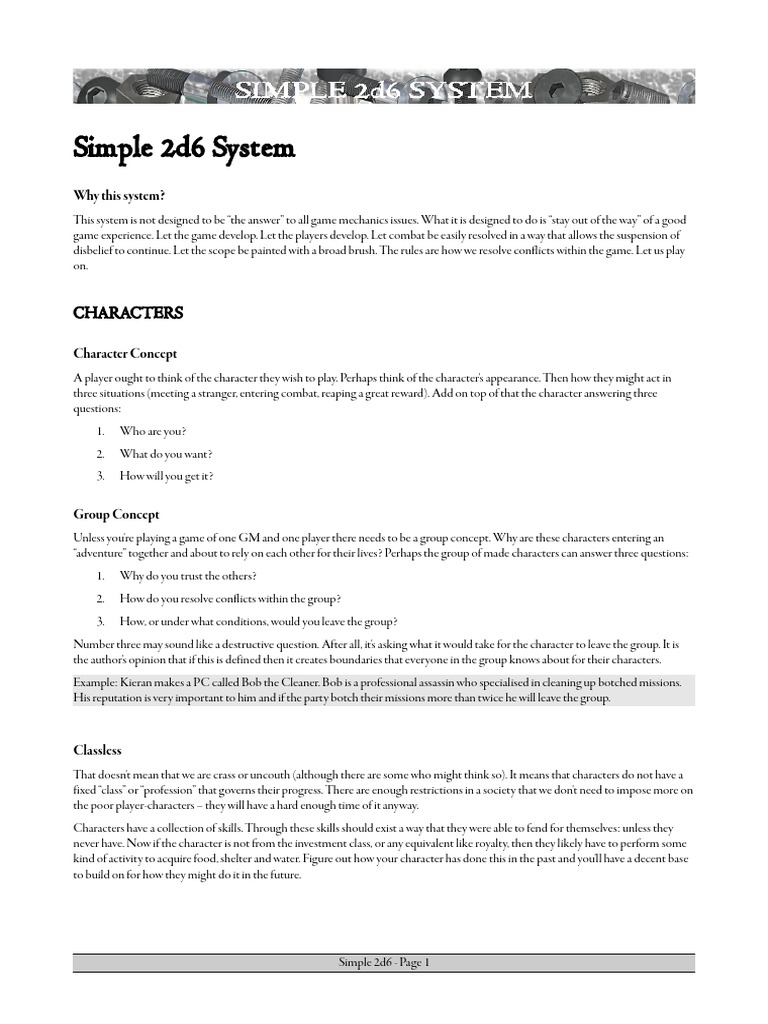 Simple 2d6 RPG System | PDF | Armed Conflict