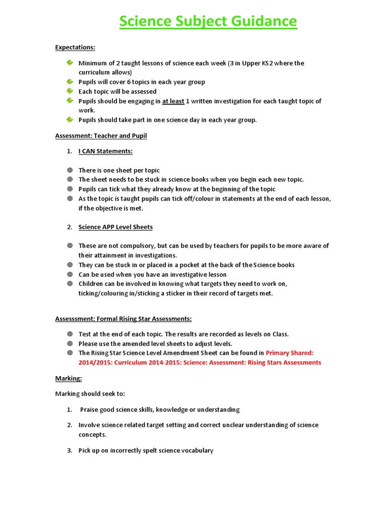 Science Subject Guidance 2015 | PDF | Science & Mathematics