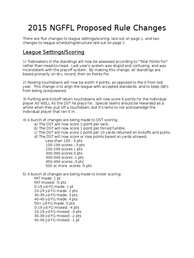 2015 NGFFL Proposed Rule Changes | PDF | Touchdown | National Football ...