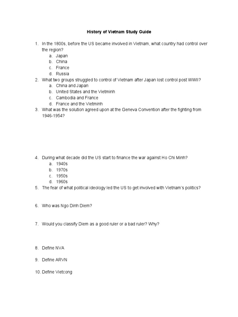 Vietnam War Study Guide Overview | PDF