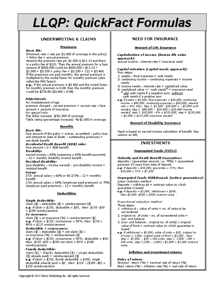 LLQP: Quickfact Formulas: Underwriting & Claims Need For Insurance ...
