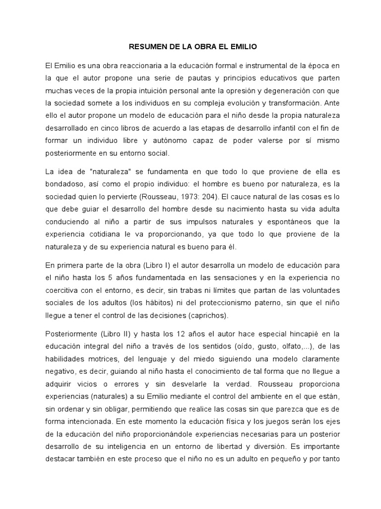 Resumen de La Obra El Emilio 4 | PDF | Emile, o sobre educación | Jean ...