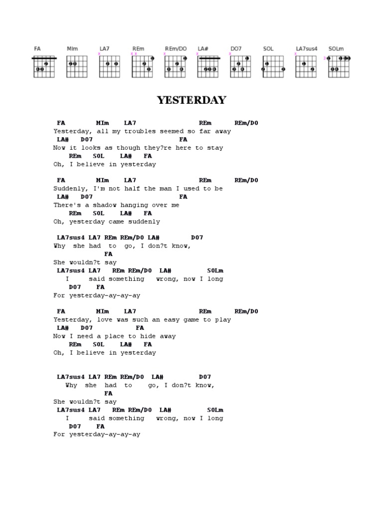 Yesterday Acordes | Rock Songs | Recorded Music