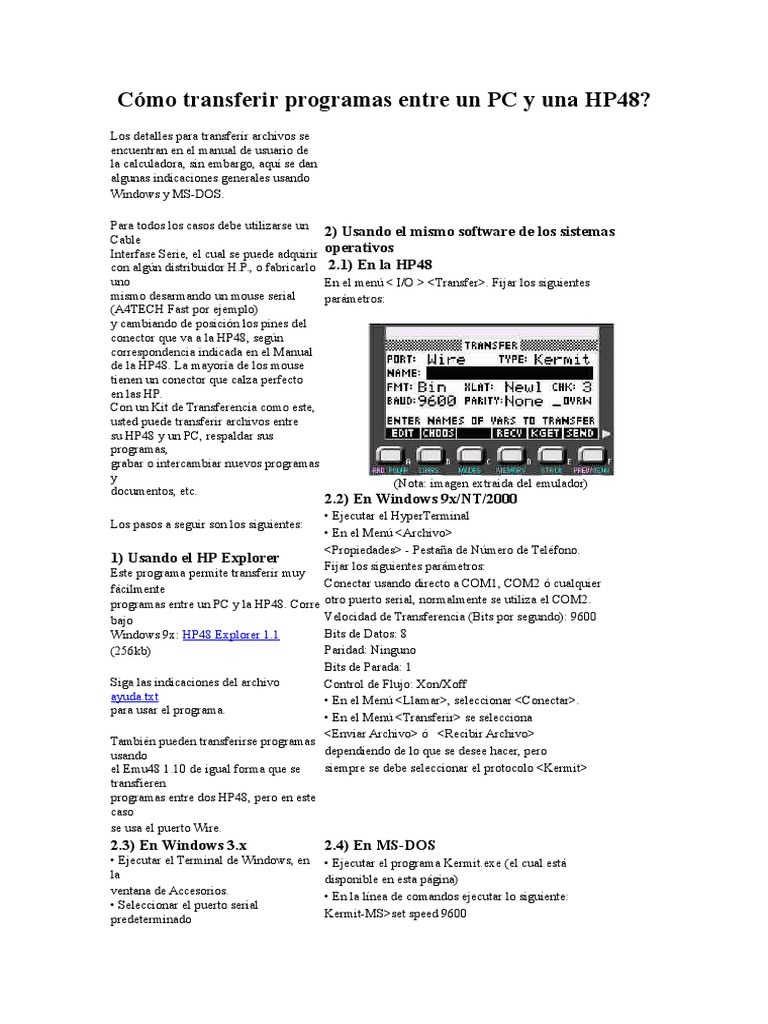 Cómo Transferir Programas Entre Un PC y Una HP48 | PDF | Archivo de ...