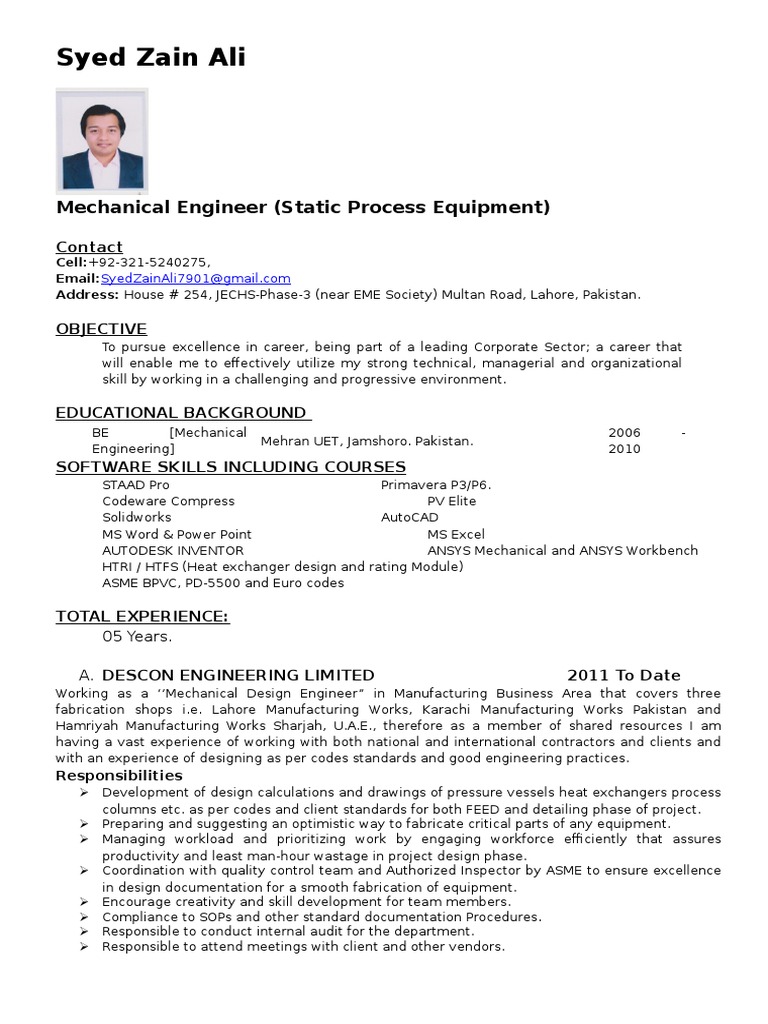 Static Equipment Design Engineer Profile | PDF | Gases | Mechanical ...