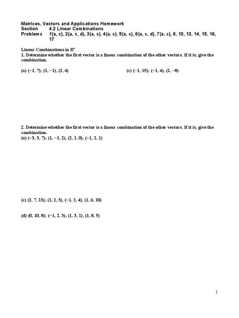 Matrices 4.2 Linear Combinations | PDF | Linear Subspace | Vector Space