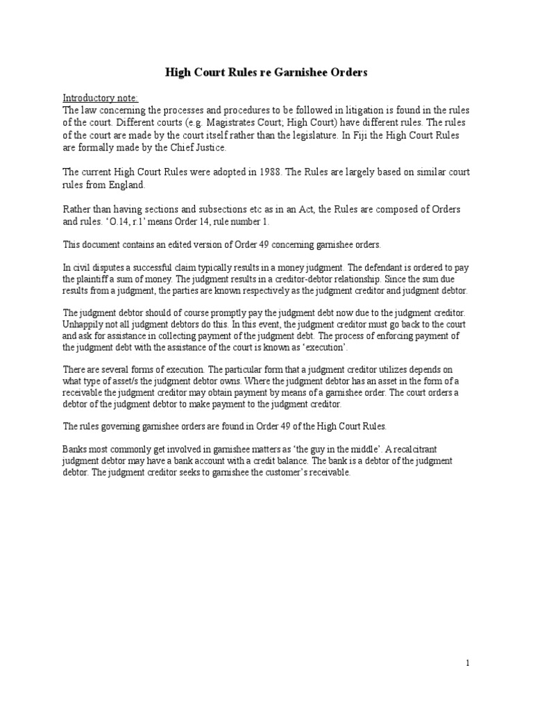 High Court Garnishee Order Rules | PDF | Garnishment | Judgment (Law)