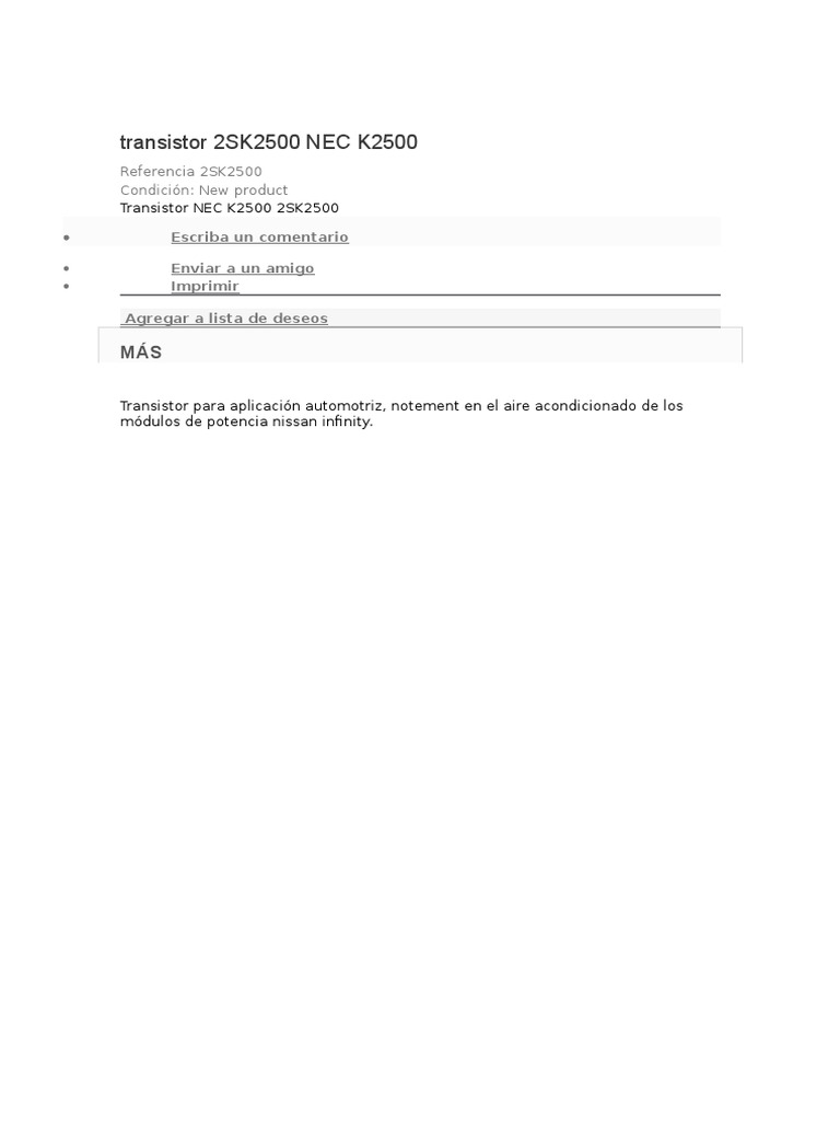 Transistor 2SK2500 NEC K2500 | PDF | Semiconductores y componentes ...