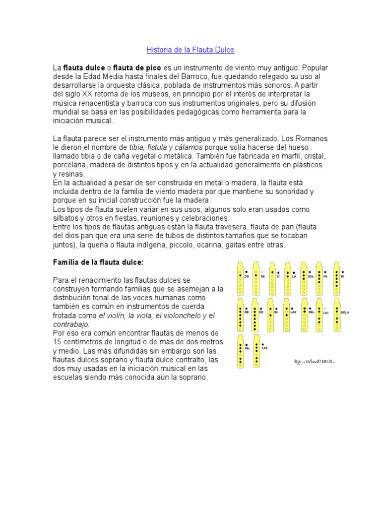 Historia de La Flauta Dulce | PDF | Grabadora (instrumento musical ...