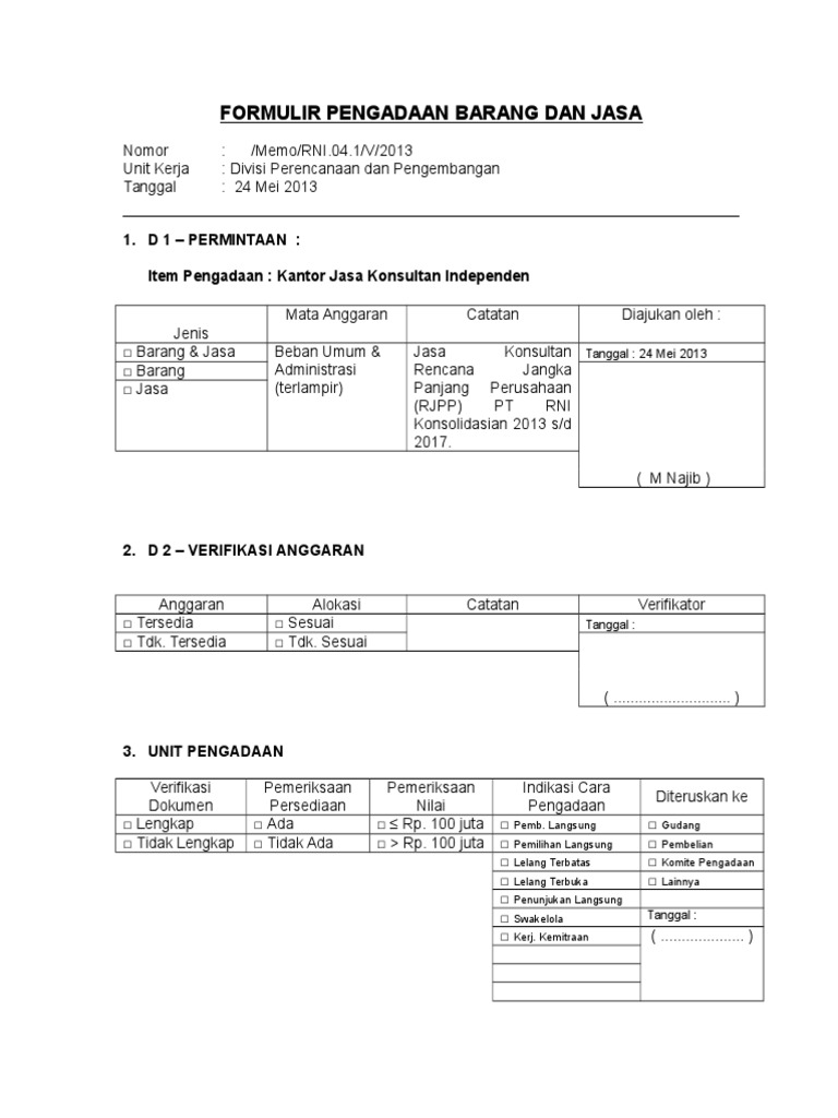 Formulir Pengadaan Konsultan RJPP Rni | PDF | Bisnis