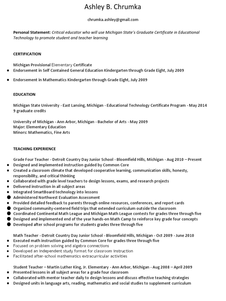 Chrumka Resume | PDF | University Of Michigan | Common Core State ...