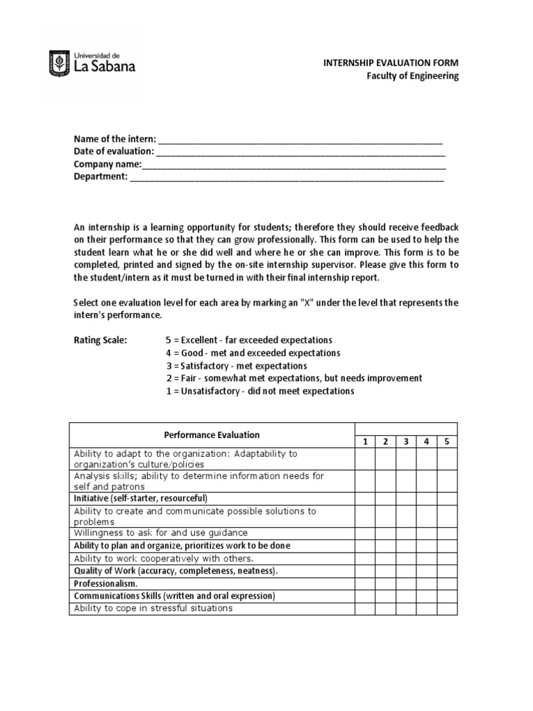 Internship Evaluation Form Template | PDF