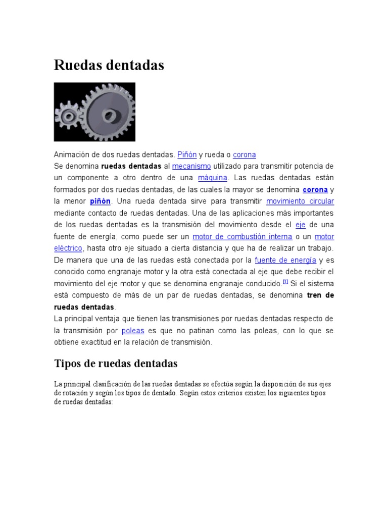 Ruedas Dentadas Rectas | PDF | Engranaje | Transmisión (Mecánica)
