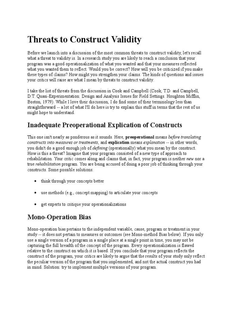 Understanding Construct Validity Threats | PDF | Validity (Statistics) | Psychology