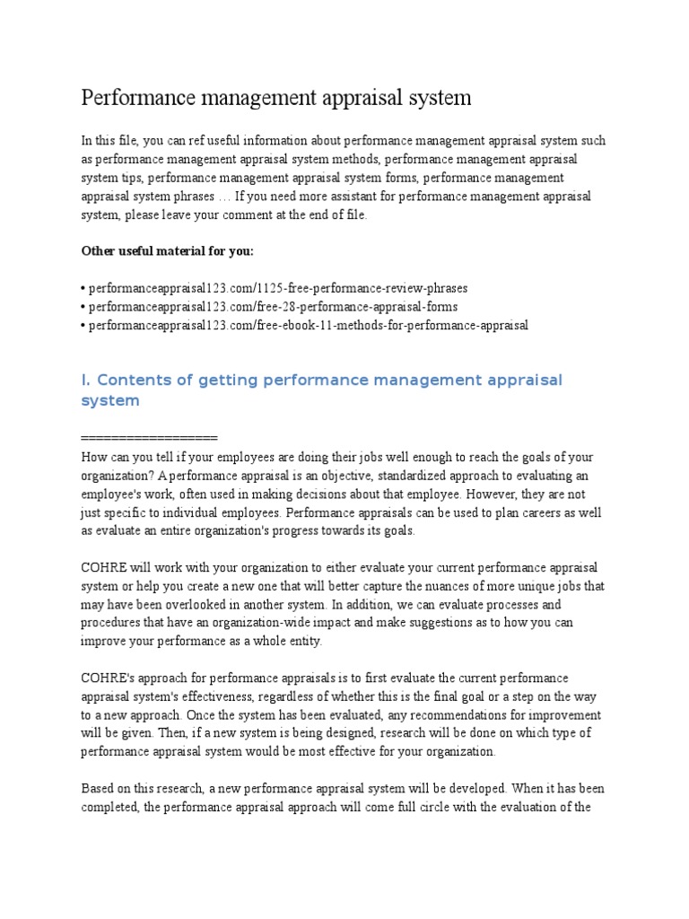 Performance Management Appraisal System Pdf Performance Management Performance Appraisal