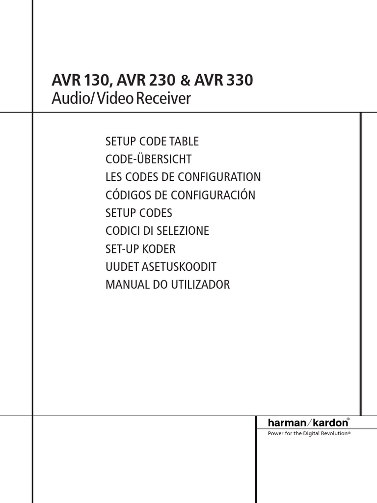 Harman Kardon AVR130 Setup Codes | PDF | Technologie de production de sons | Biens de consommation