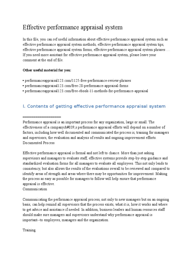 Effective Performance Appraisal System | Download Free PDF ...