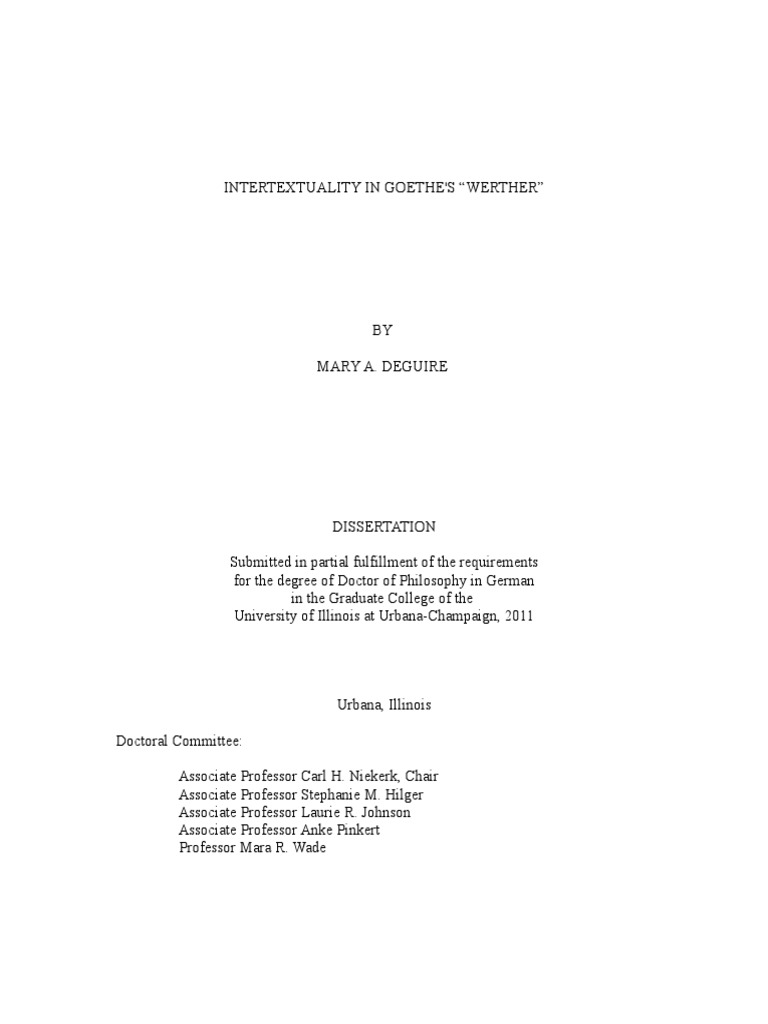DeGuire Mary | Intertextuality | The Sorrows Of Young Werther