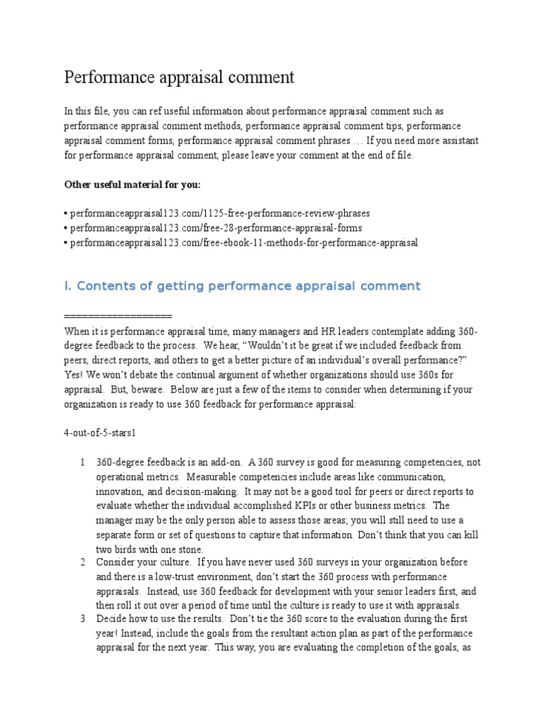 Performance Appraisal Comment | PDF | Performance Appraisal | Cognition