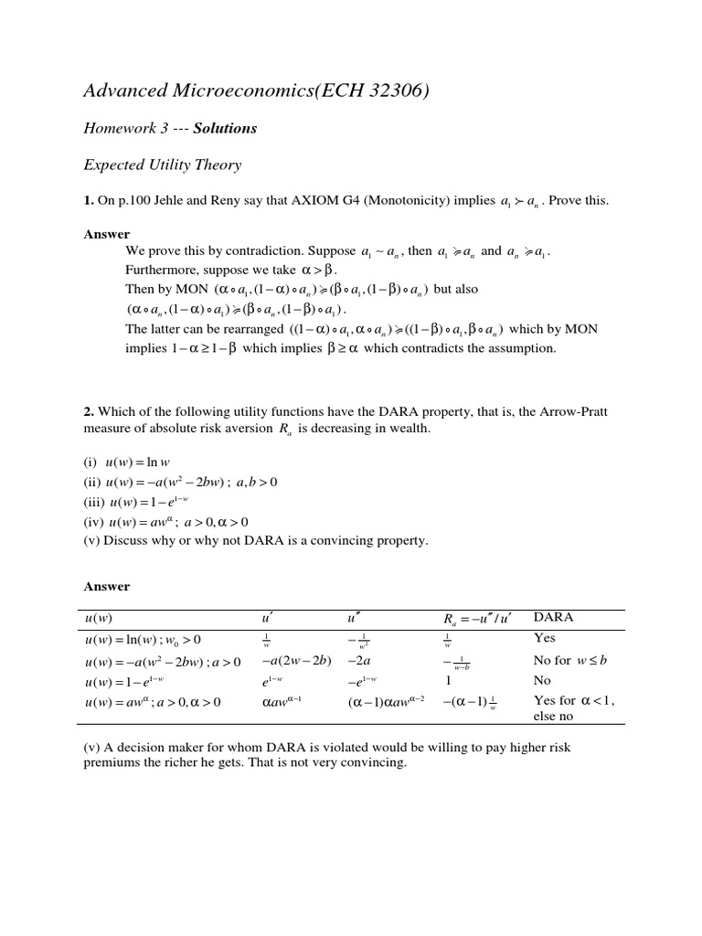 Advanced Microeconomics Analysis Worked Solutions Jehle Reny | PDF ...