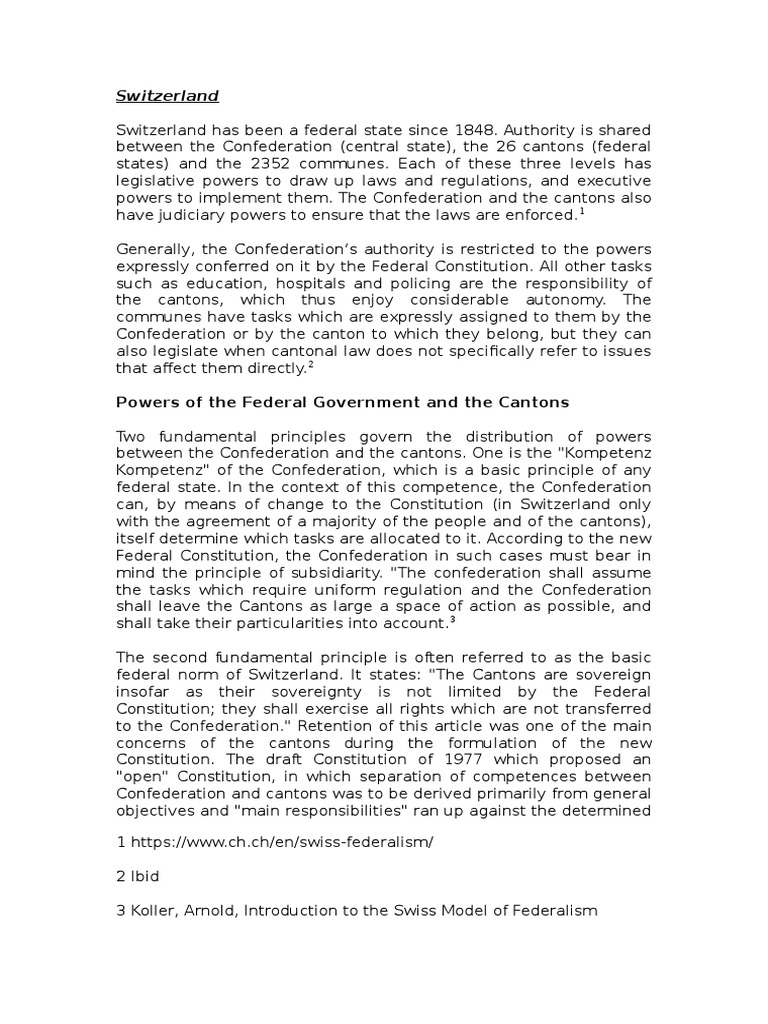 Swiss Federalism Explained | PDF | Judiciaries | Federalism