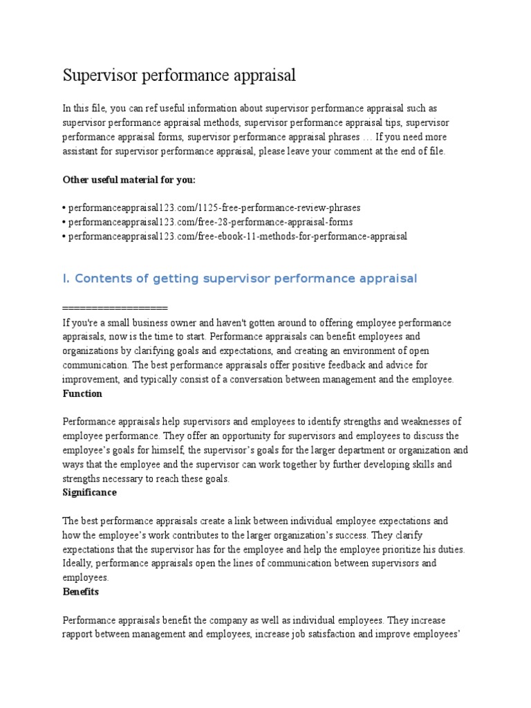 Supervisor Performance Appraisal | PDF | Performance Appraisal | Employment