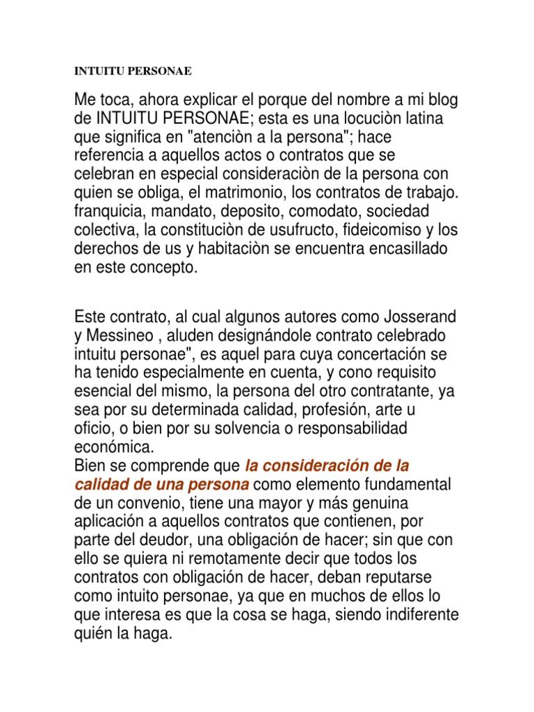 Significado de Intuitu Personae en Derecho | PDF