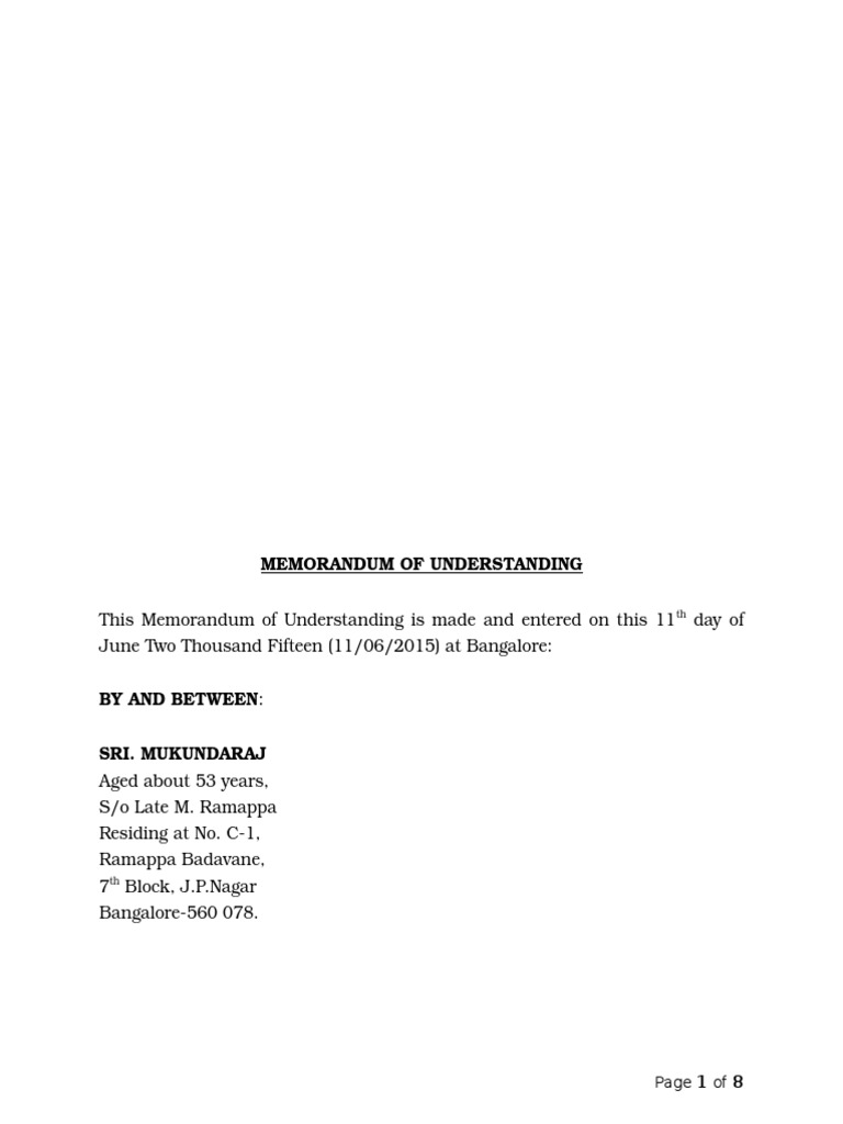 Memorandum of Understanding - For Purchase of Land/Site | Download Free PDF | Covenant (Law ...
