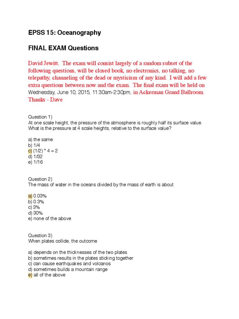 Oceanography Class Study Guide | PDF | Europa (Moon) | Earth