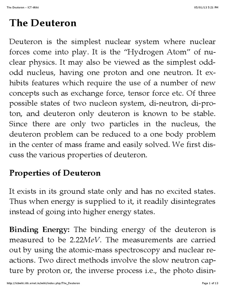 The Deuteron | Deuterium | Nuclear Physics