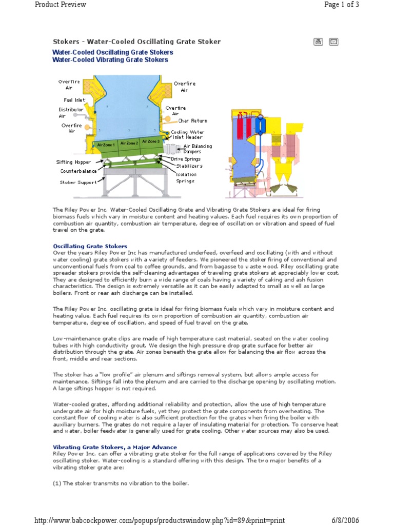 Water Cooled Oscillating Grate Stoker | PDF | Combustion | Oscillation
