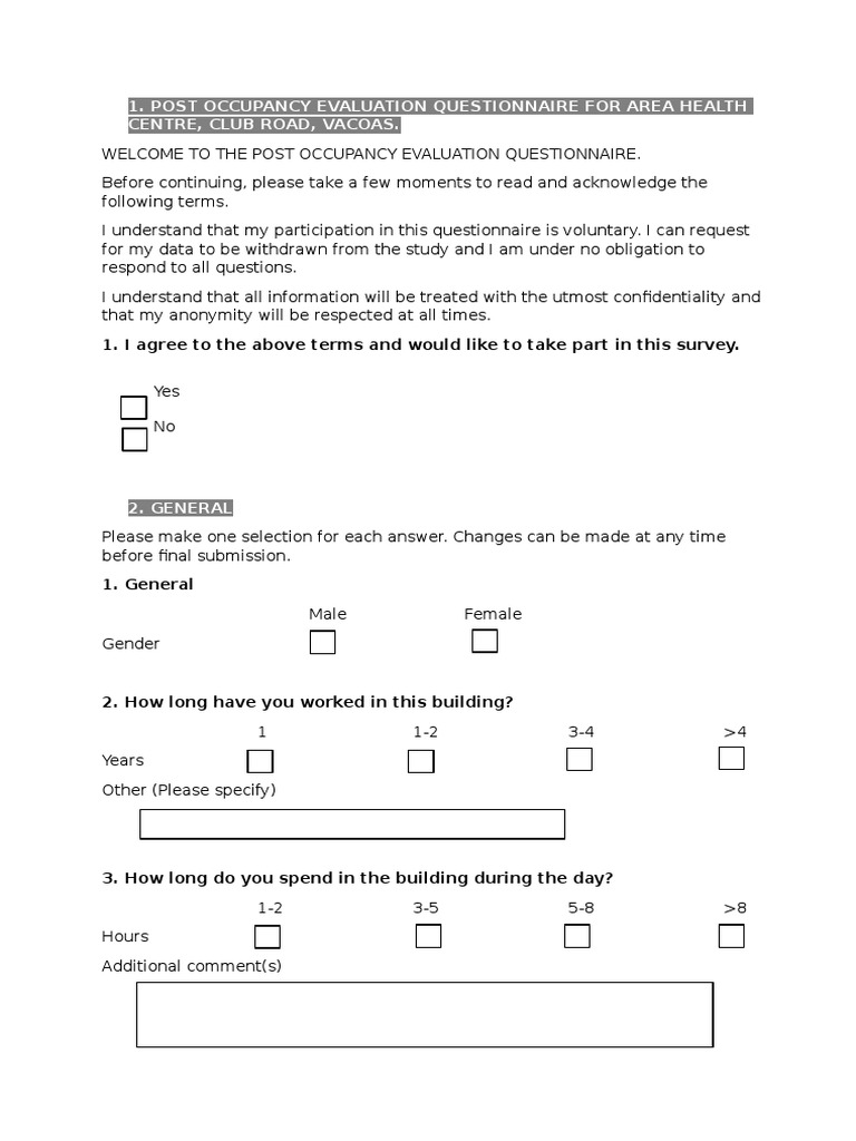 Poe Questionnaire Area Health Centre Template | PDF | Ventilation ...