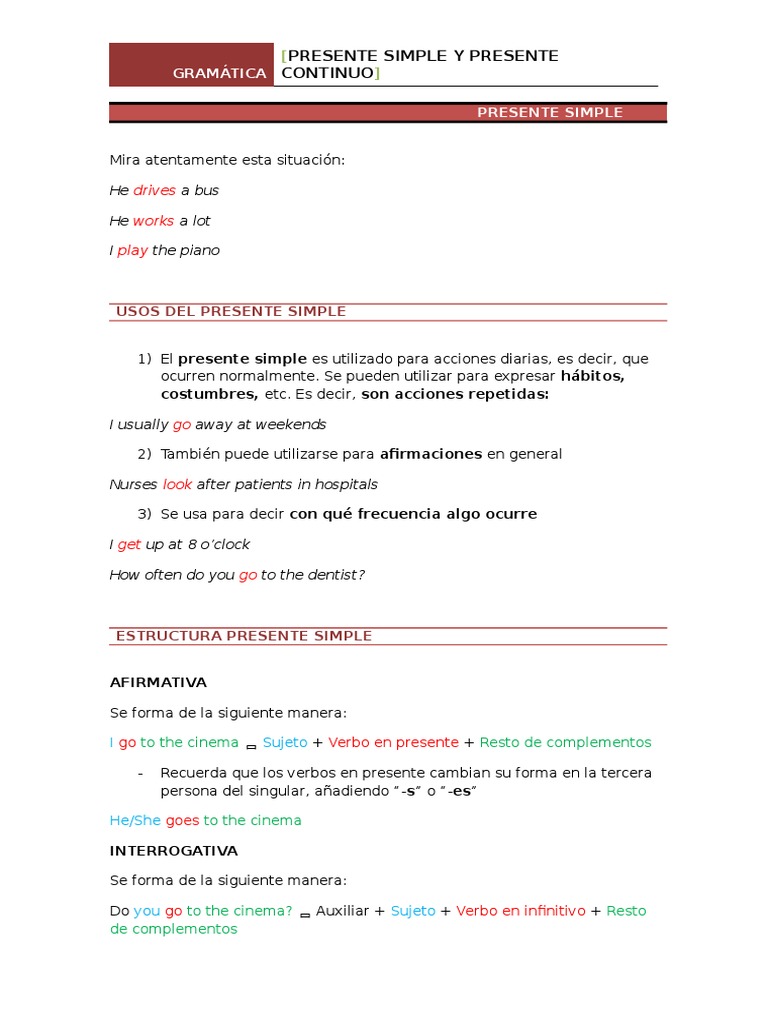 Presente Simple Y Compuesto Descargar Gratis Pdf Verbo Reglas