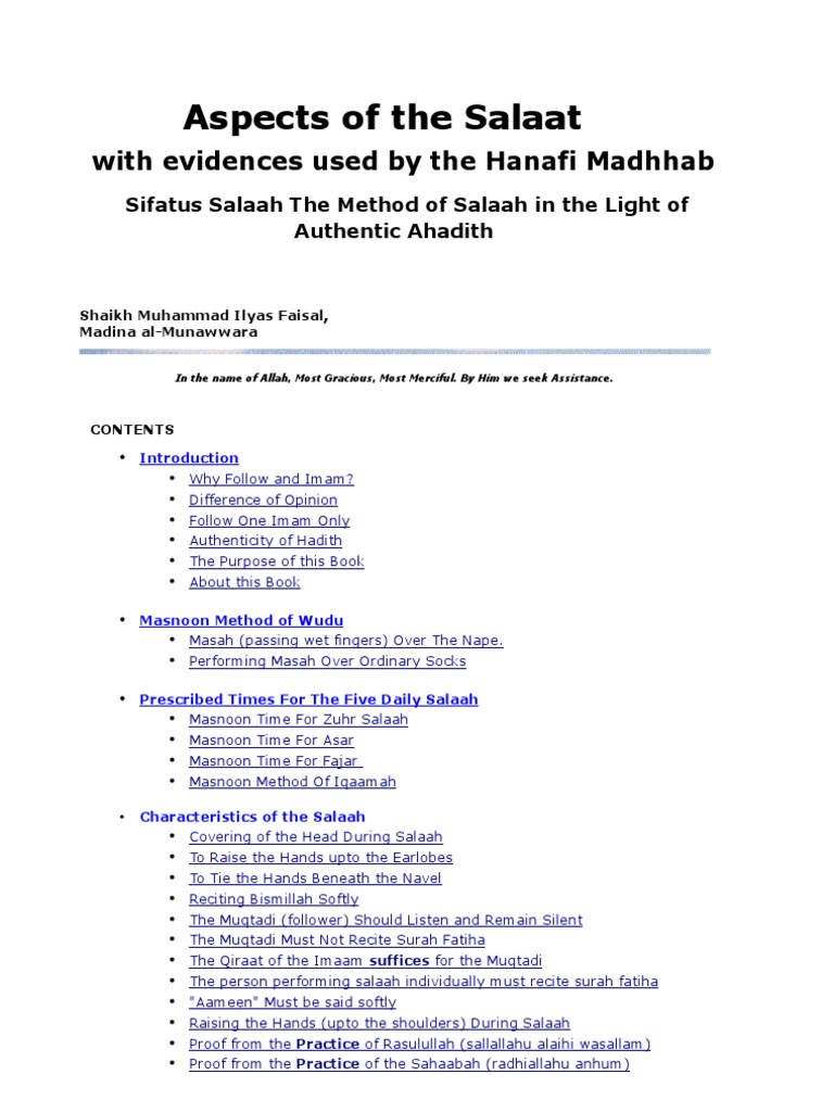 Aspects of The Salaat - Hanafi Madhab | PDF | Hadith | Quran