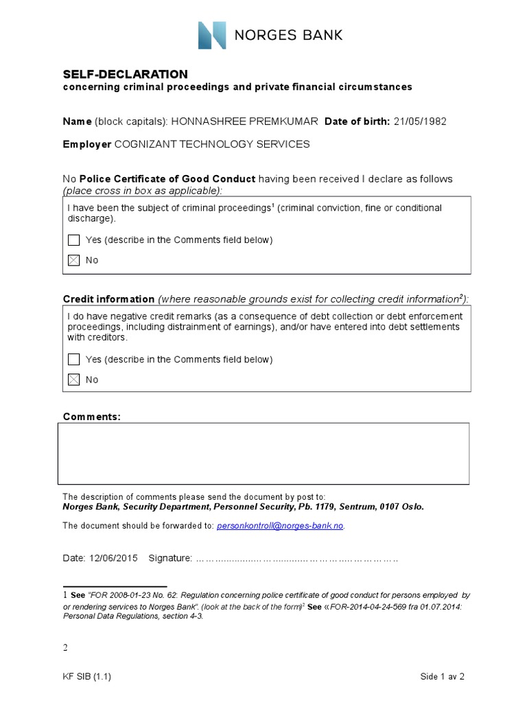 Security Self-Declaration Form | PDF | Felony | Theft