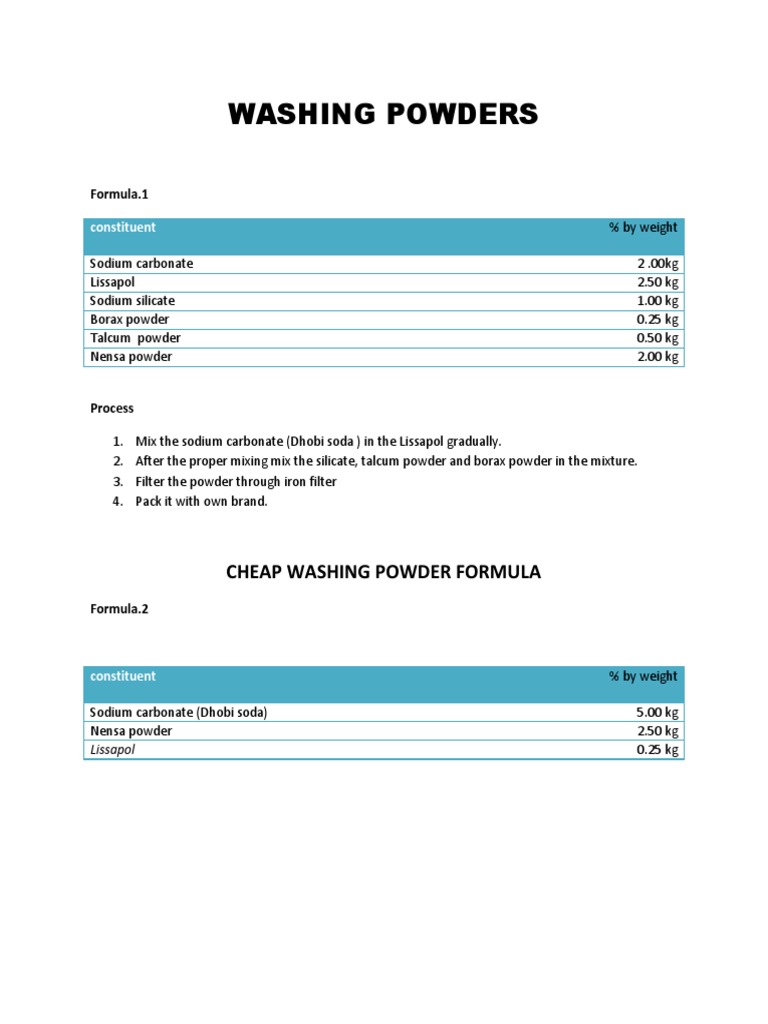 Washing Powder | PDF | Sodium Hydroxide | Sodium Carbonate