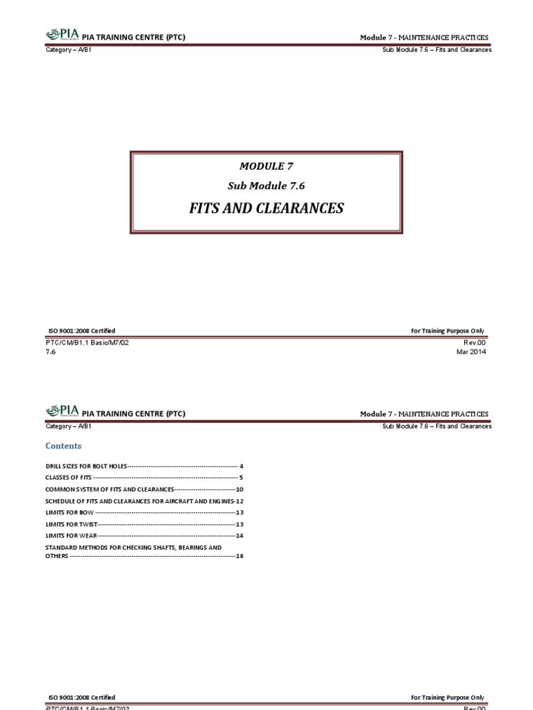 Module 7 (Maintenance Practices) Sub Module 7.6 (Fits and Clearances ...
