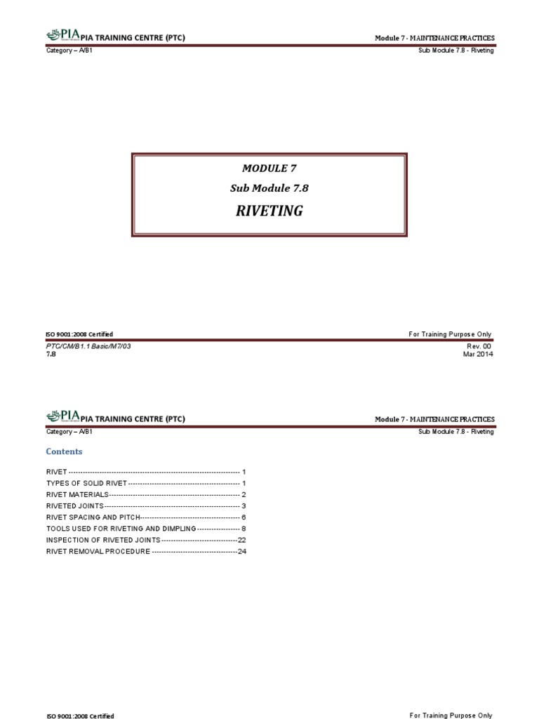 Module 7 (Maintenance Practices) Sub Module 7.8 (Riveting) PDF | PDF ...